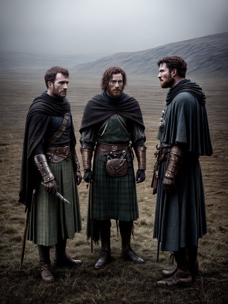 Two male Scottish Warriors(Macbeth and Banquo) are quarrelling with ...