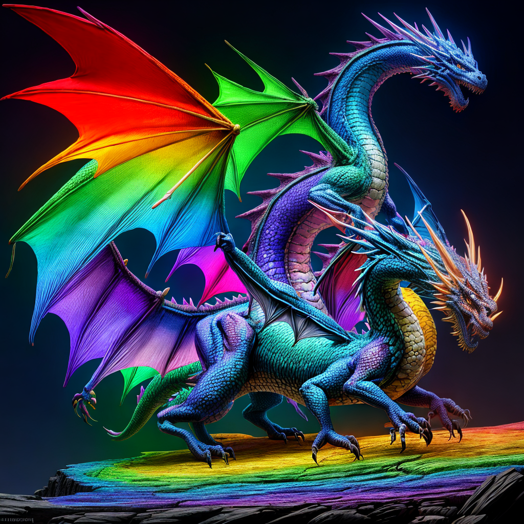 Rainbow Dragon, digital art, 4k, HD, detailed render, defined features ...