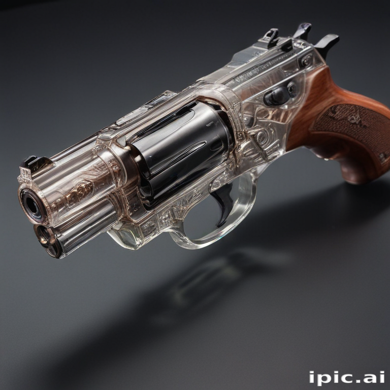 Translucent Revolver with Intricate Design and Wooden Grip Displayed ...