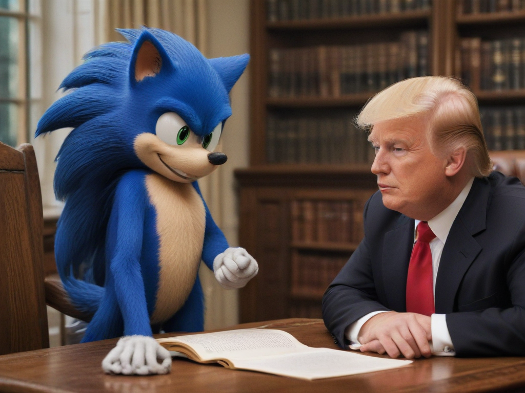 Donald Trump and Harry Potter punshing Sonic the Hedgehog