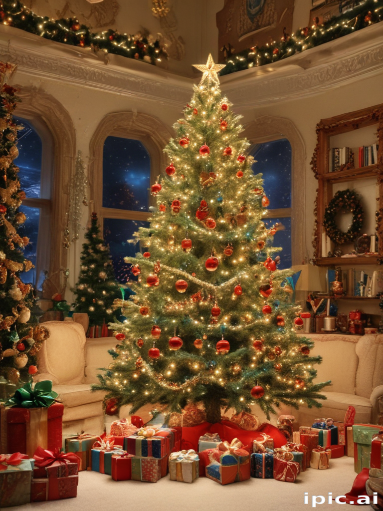 Festively Decorated Christmas Tree Surrounded by Colorful Presents and ...