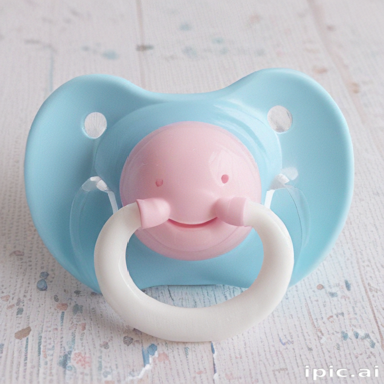 A Cute Blue Pacifier with a Smiling Face for Infants and Babies