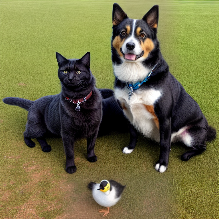 a dog, a cat and a duck size comparison