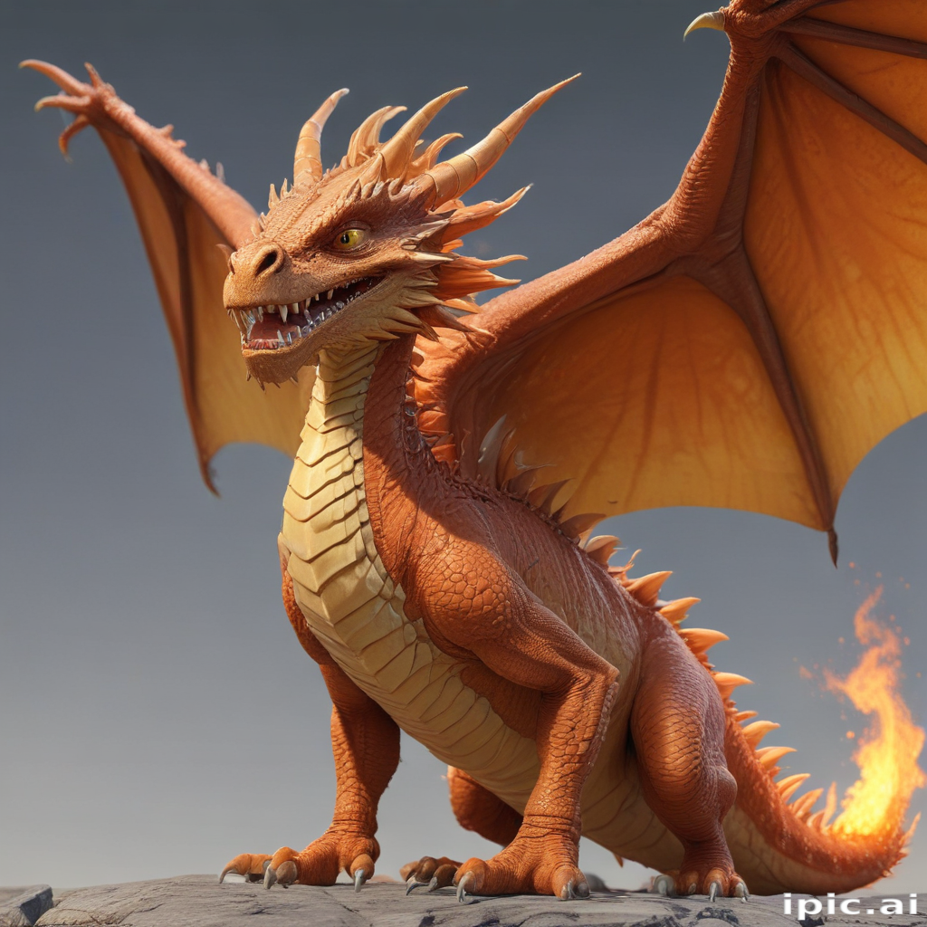 Majestic Orange Dragon Spreading Its Wings in a Fiery Display of Power