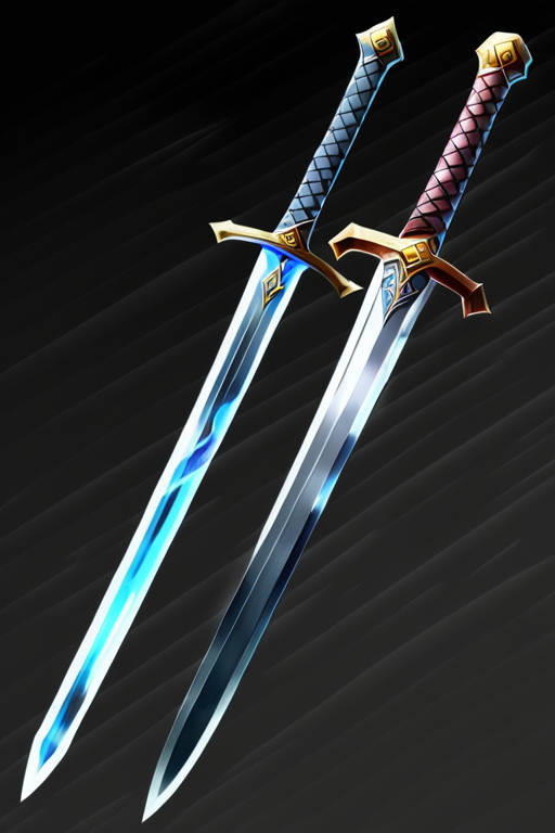 Two Exquisite Fantasy Swords with Intricate Designs and Vibrant Colors