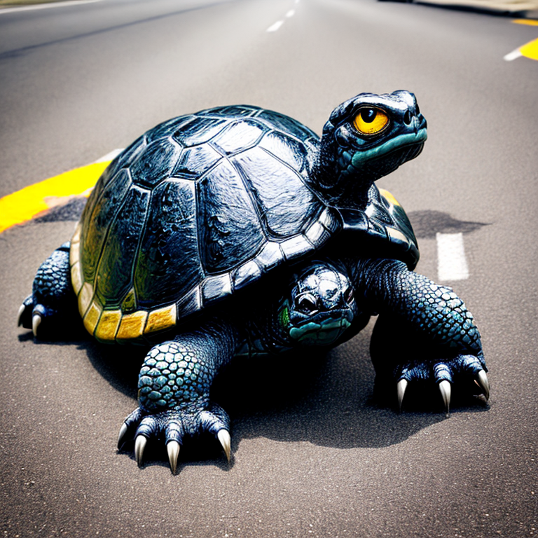 A Street fighting turtle like monster with the colors grey, black ...