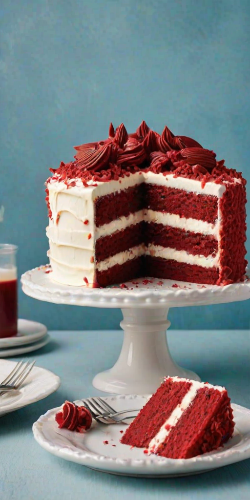 Delicious Red Velvet Cake with Cream Cheese Frosting and Decorative Topping