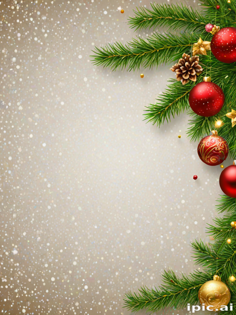 Festive Holiday Background with Christmas Ornaments and Snowy Atmosphere