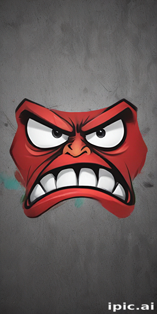 Furious Cartoon Face with Intense Expression and Bold Red Features