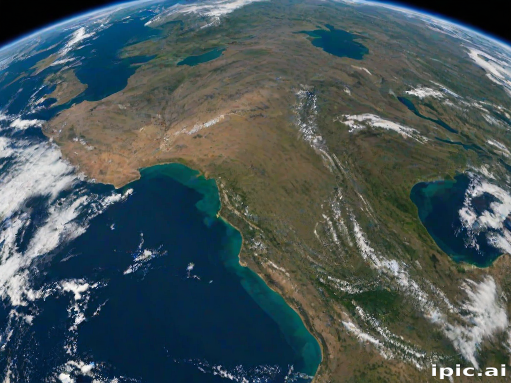 Stunning Aerial View of Coastal Region and Landforms from Space