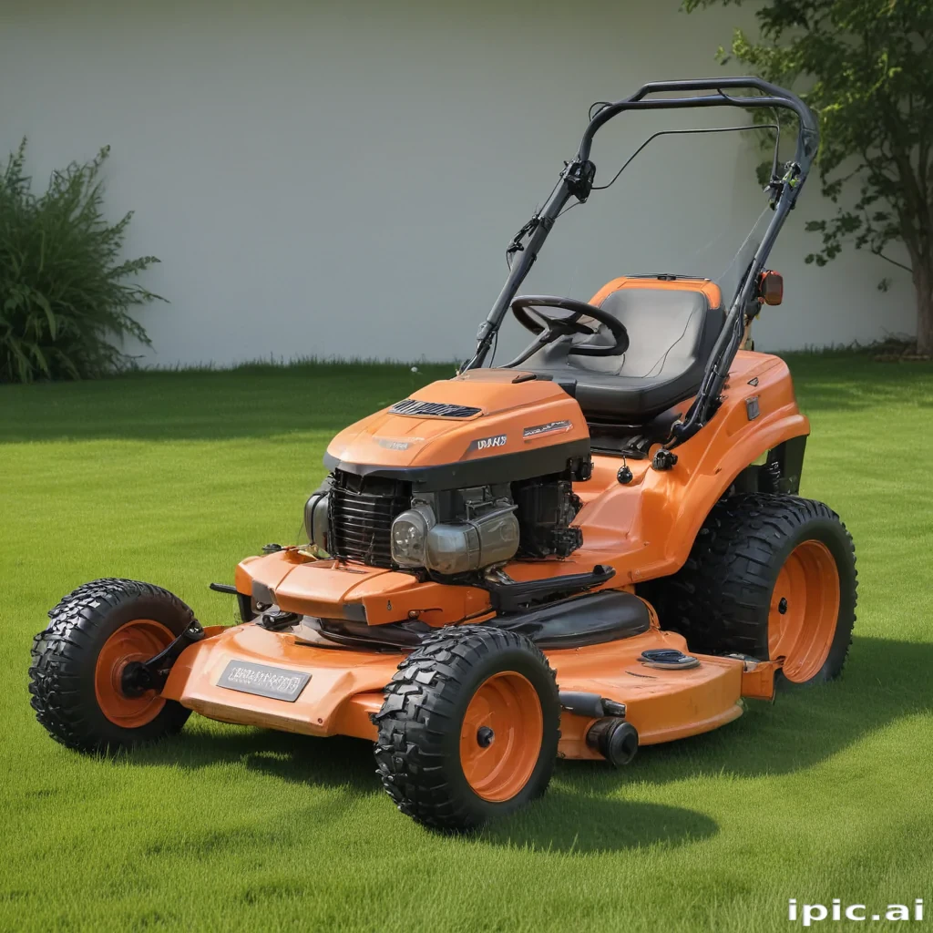 Bright Orange Lawn Mower Parked on Lush Green Grass in Backyard