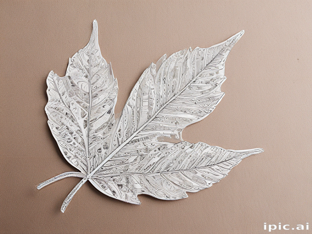 Intricate Silver Leaf Design Showcasing Detailed Patterns and Textures.