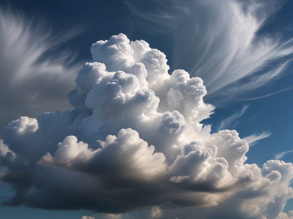 Majestic Cloud Formation with Whimsical Patterns Against a Bright Blue Sky