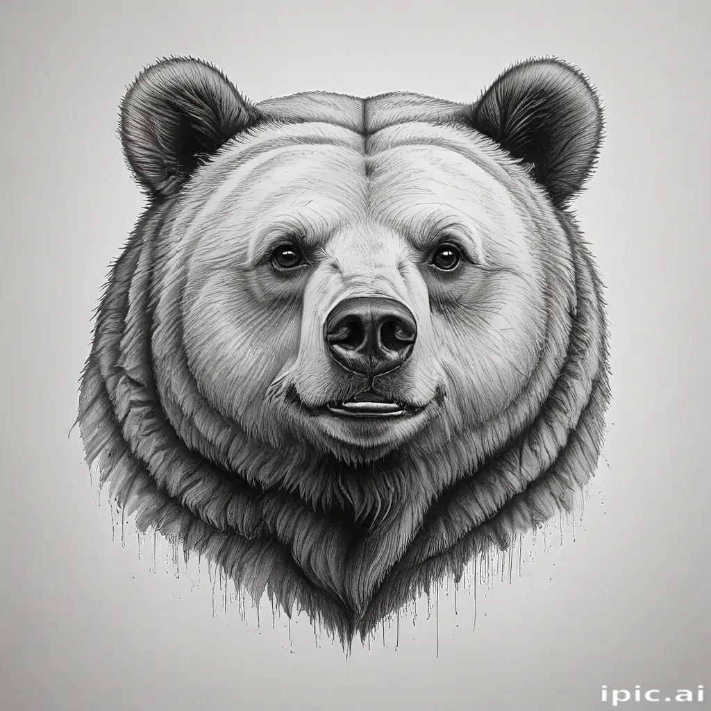 Intricate Black and White Illustration of a Majestic Bear's Face
