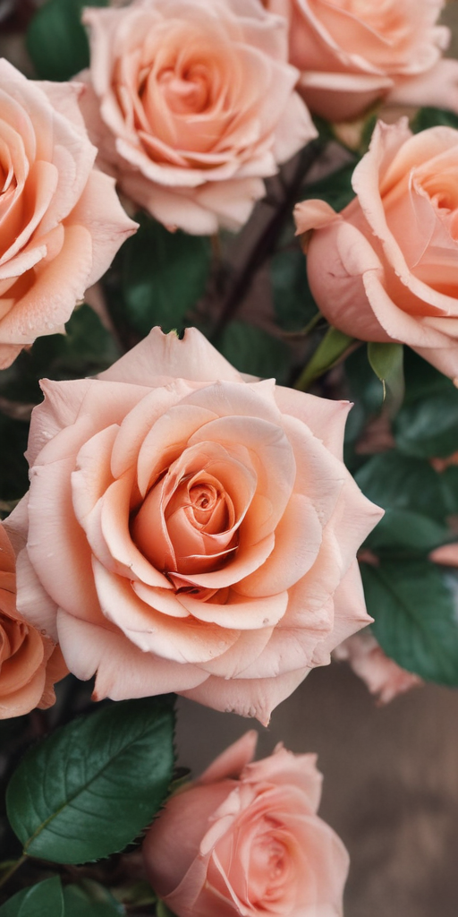 Beautiful Arrangement of Soft Peach Roses with Lush Green Leaves ...