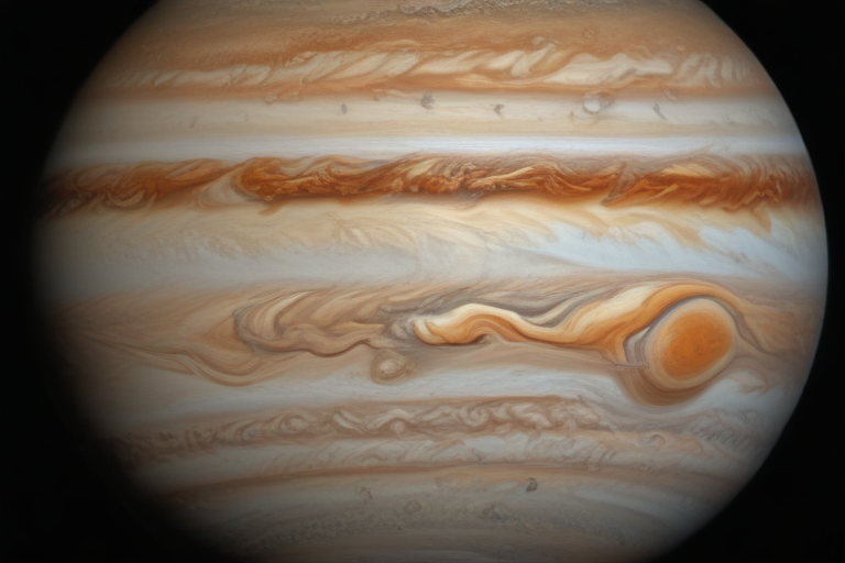 Stunning Close-Up View of Jupiter's Colorful Bands and Great Red Spot