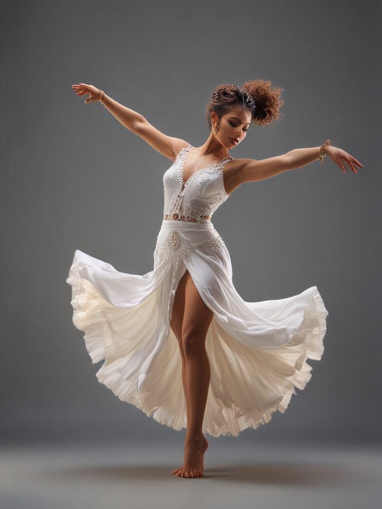 Graceful Dancer in Elegant White Dress Captures the Essence of Movement