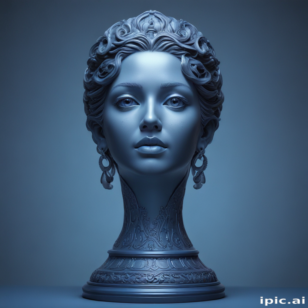 A Stunningly Detailed Blue Sculpture of a Classical Woman’s Bust in ...