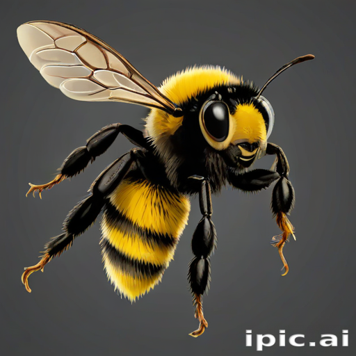 A Detailed Close-Up of a Vibrant Bumblebee Against a Dark Background.