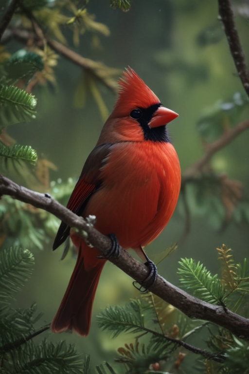 A Vibrant Red Cardinal Perched Gracefully on a Branch Surrounded by ...