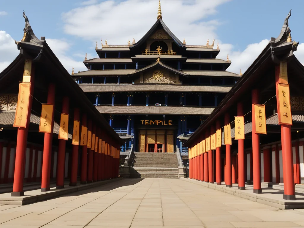 A Majestic Temple Surrounded by Colorful Columns and Traditional ...