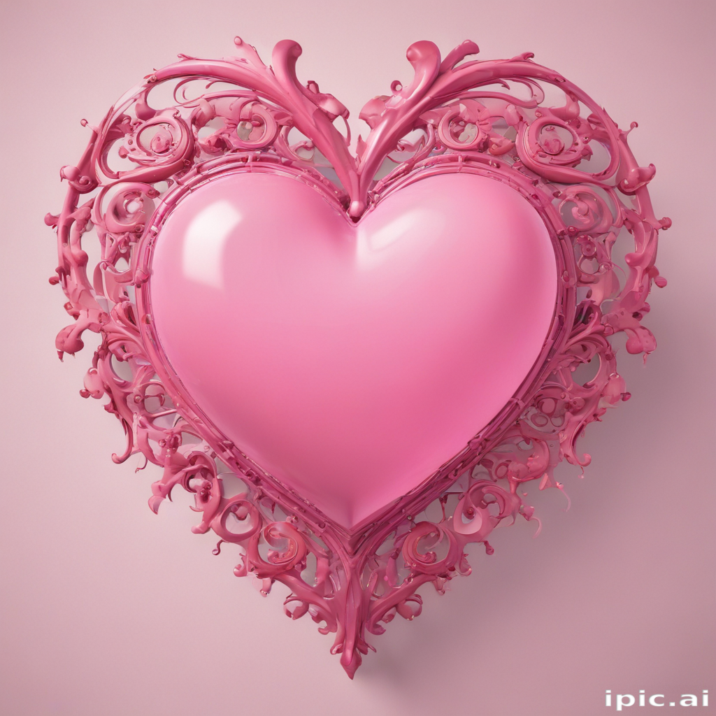 Delicate Pink Heart Surrounded by Intricate Floral Swirls and Designs