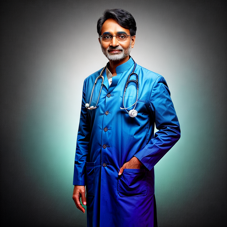 a Indian Doctor with EMR Software black blue colors gradient