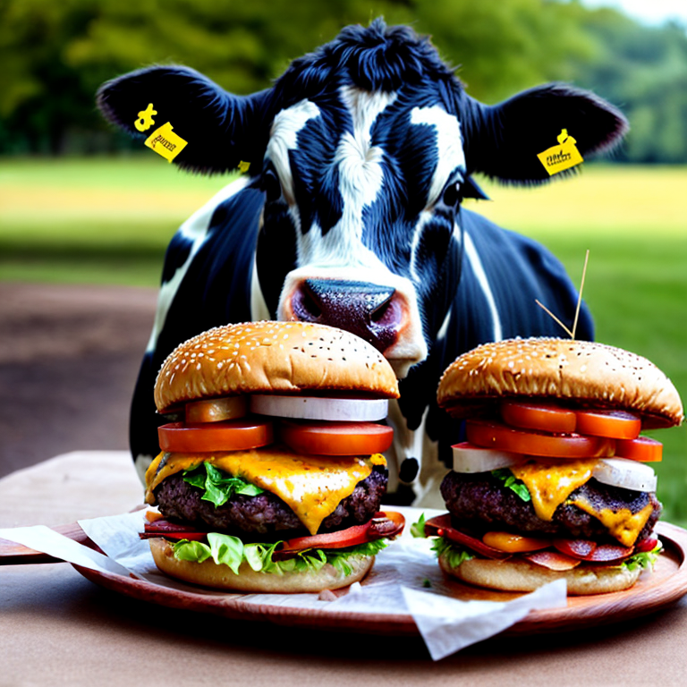 cow eating burger