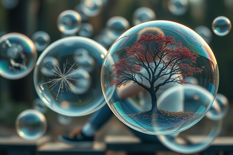 Reflective Bubbles Capturing the Beauty of Nature and Serenity Within
