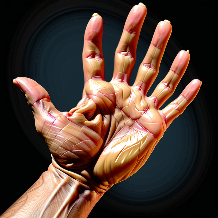 Detailed Anatomy of a Human Hand Showcasing Muscles and Tendons in Action