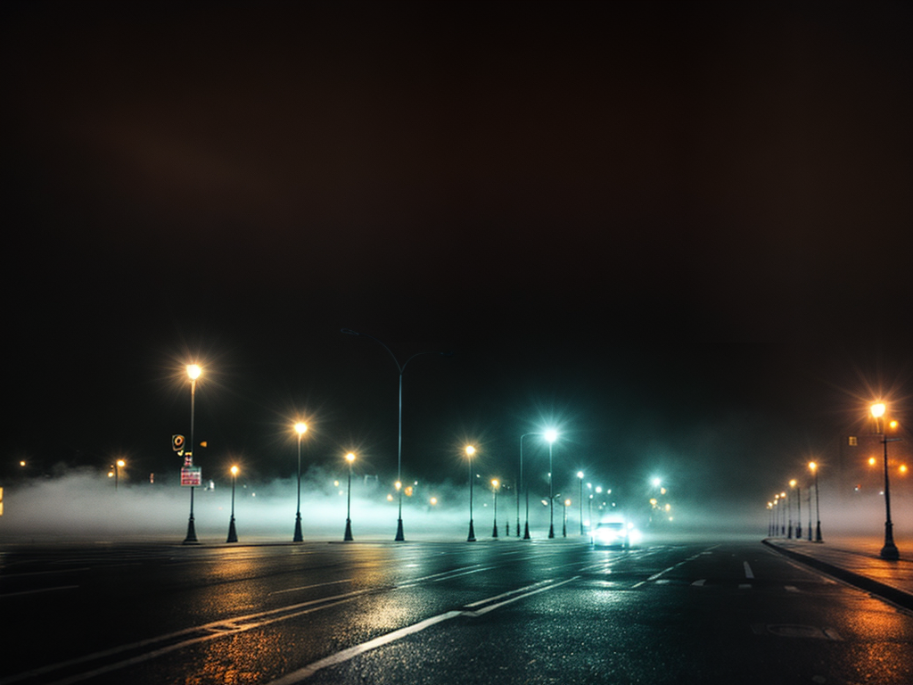 city, street, fog, night