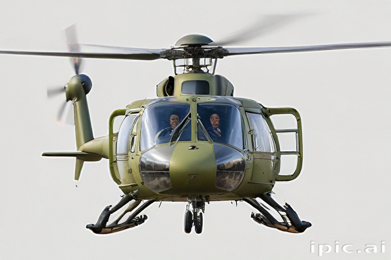 Military Helicopter Flying Overhead with Two Pilots in the Cockpit