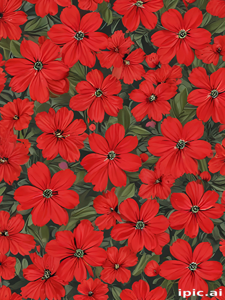 Vibrant Red Flowers Blooming Against a Dark Green Background Design