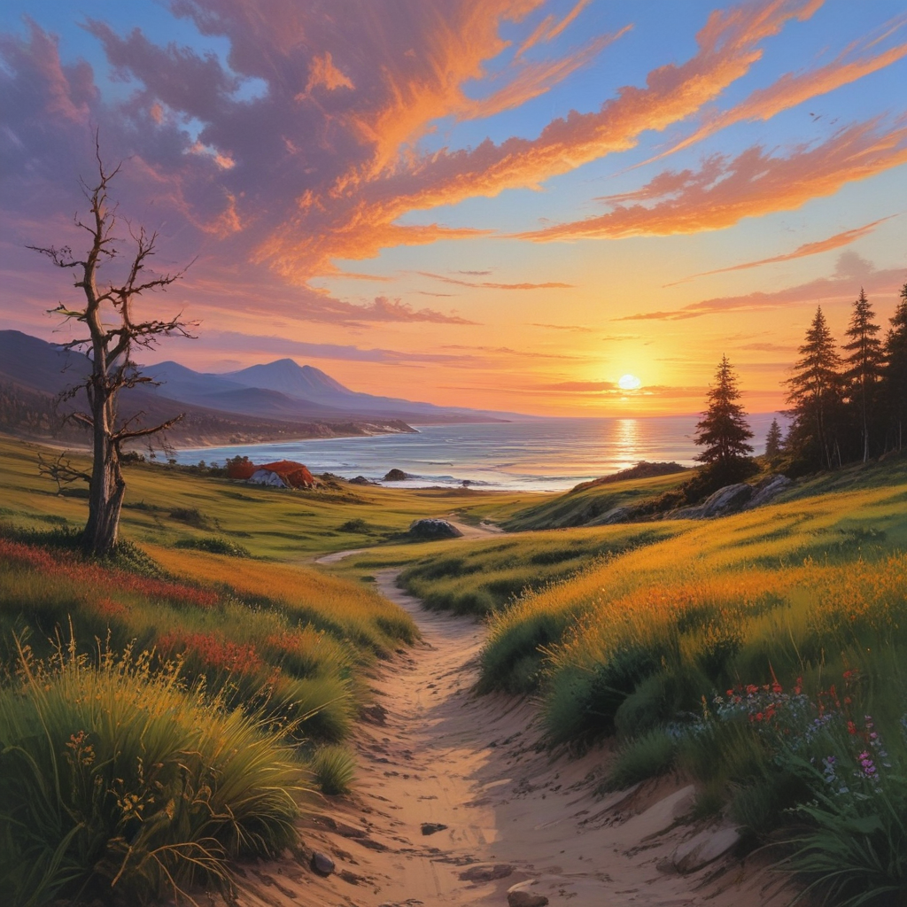 Sunset landscape painting
