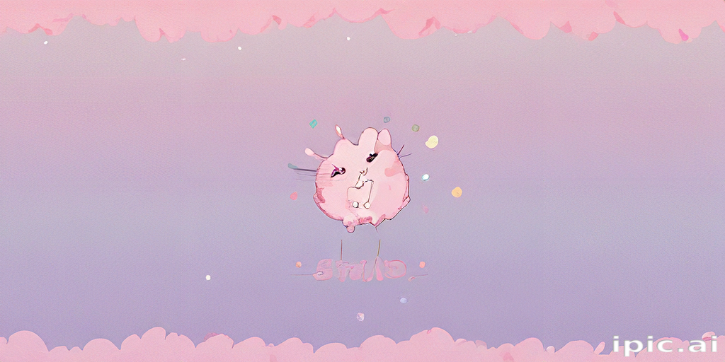 Whimsical Pink Creature Surrounded by Soft Clouds and Colorful Confetti