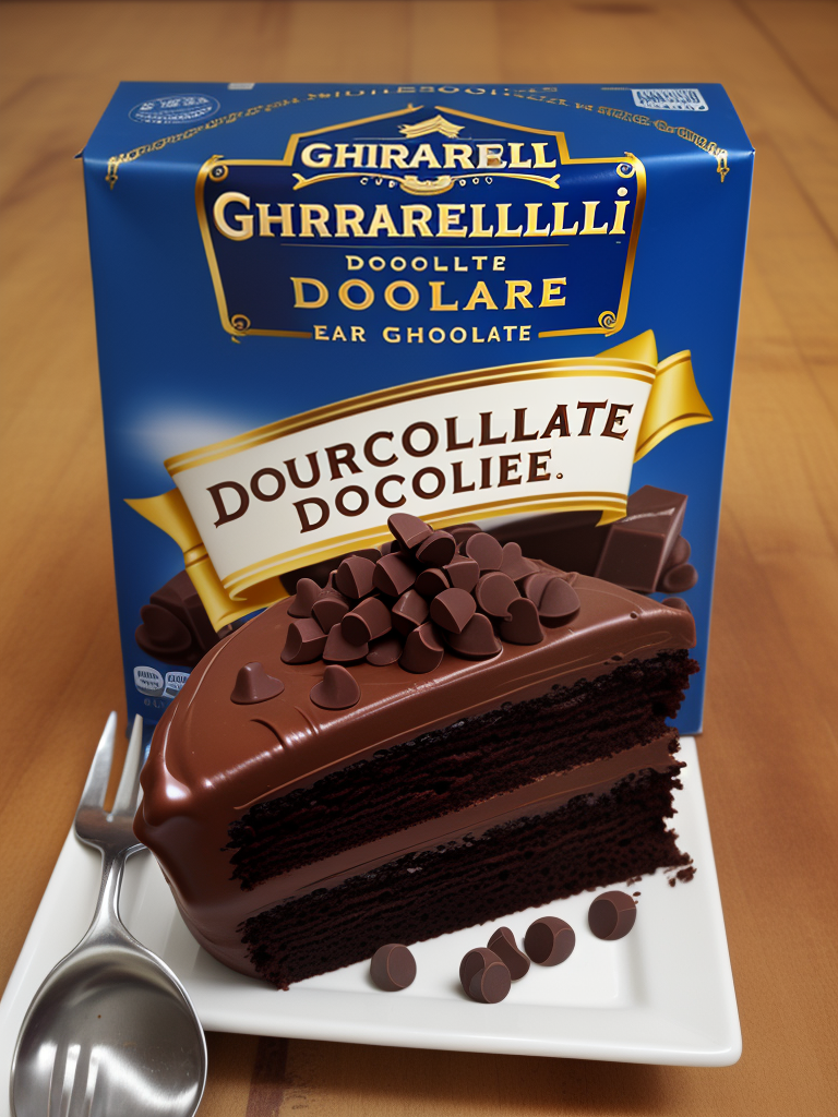 Decadent Chocolate Cake Slices with Ghirardelli Chocolate Box and Spoon.