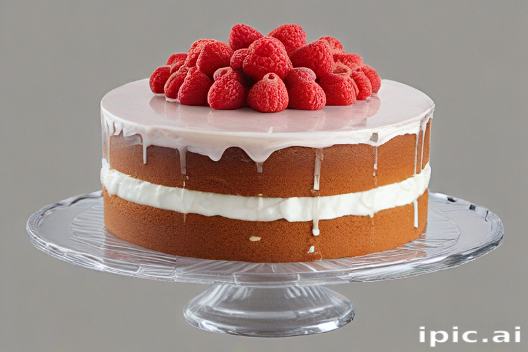 Delicious Layered Cake Topped with Fresh Raspberries and Creamy Frosting.