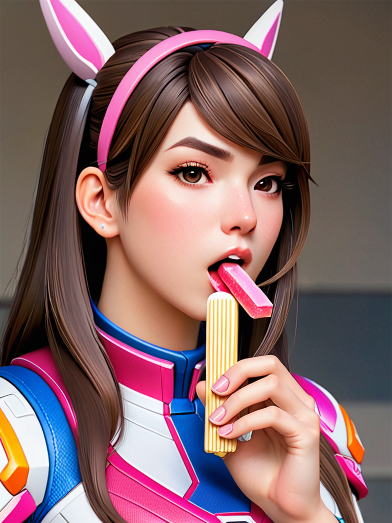 dva from overwatch sucking a popsicle
