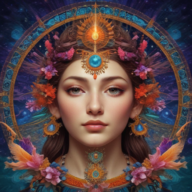 Celestial Beauty: A Mystical Portrait of a Woman Surrounded by Nature's ...