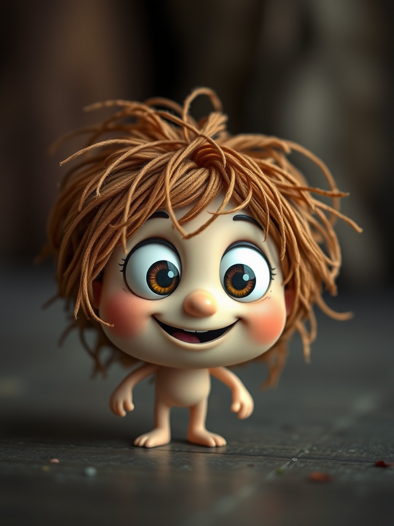 A Cheerful Cartoon Character with Wild Hair and Big Bright Eyes.