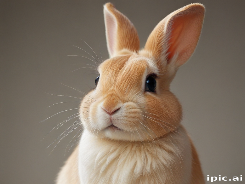 A Cute Golden Rabbit with Big Ears Looking Curiously at the Camera.