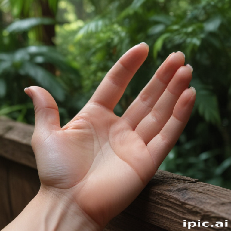 Open Hand Reaching Out Against a Lush Green Background in Nature