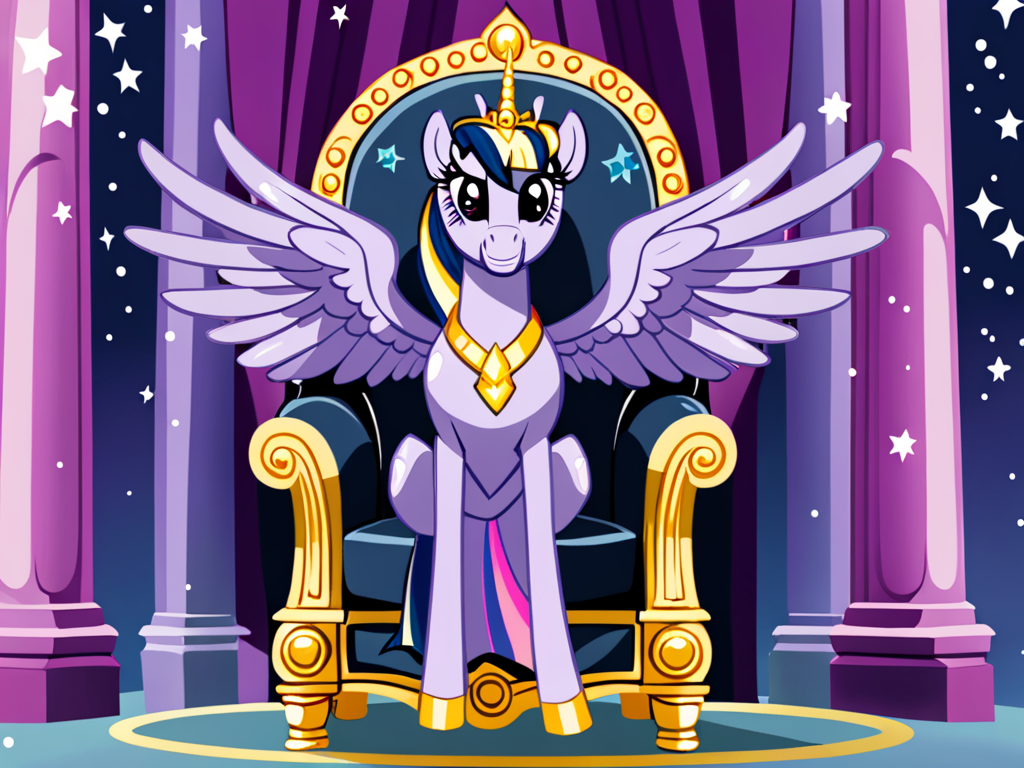 mlp pony alicorn twilight sparkel princess siting on the throne