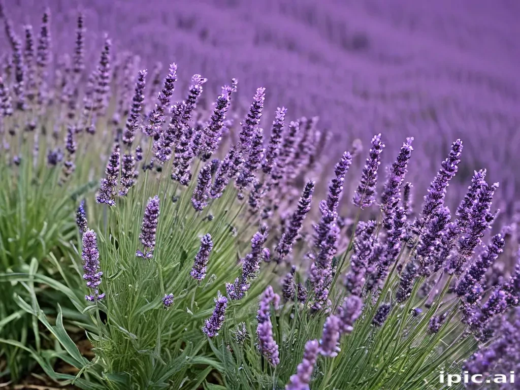 Beautiful Lavender Fields in Full Bloom Under a Clear Blue Sky