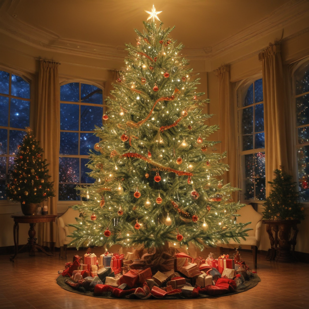A Cozy Holiday Scene Featuring a Beautifully Decorated Christmas Tree.