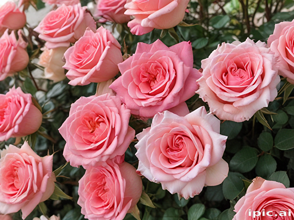 A Beautiful Display of Soft Pink Roses Blooming in a Garden.