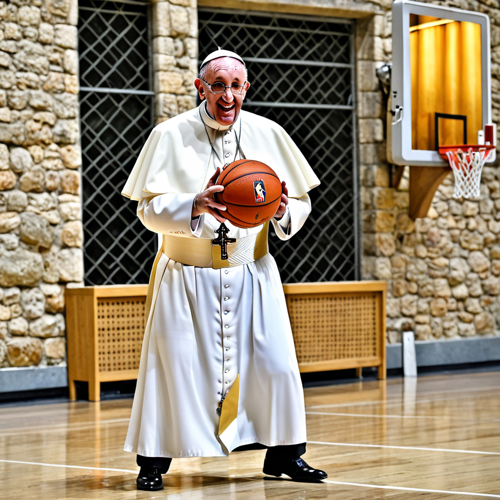 Foto di papa francesco che gioca a basket