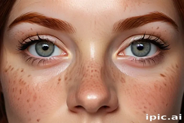 Close-Up Portrait of a Young Woman with Freckles and Striking Blue Eyes