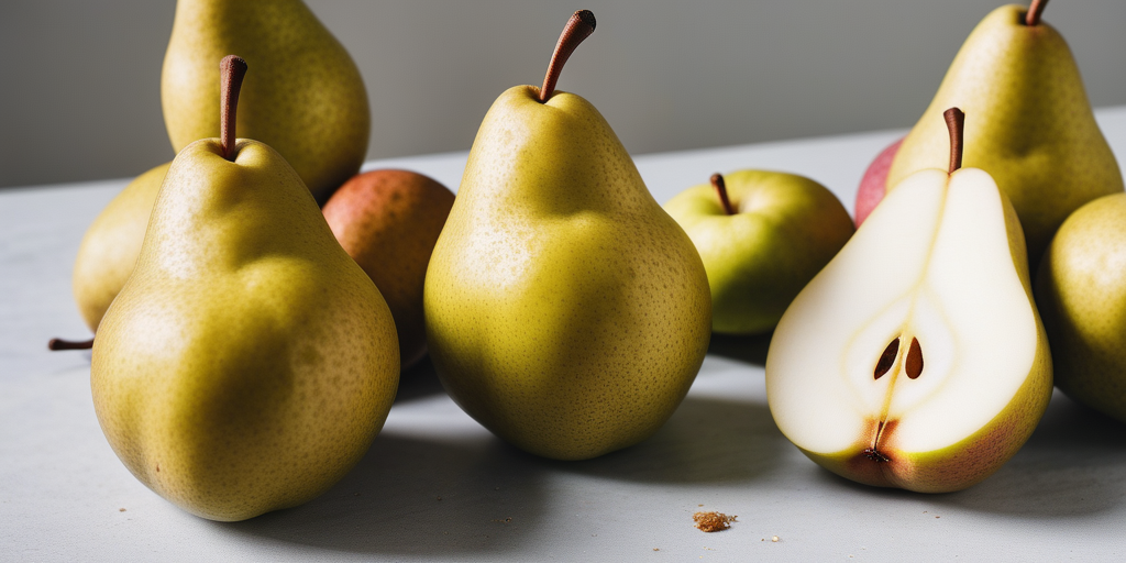 A Fresh Arrangement of Juicy Pears in a Stylish White Bowl.