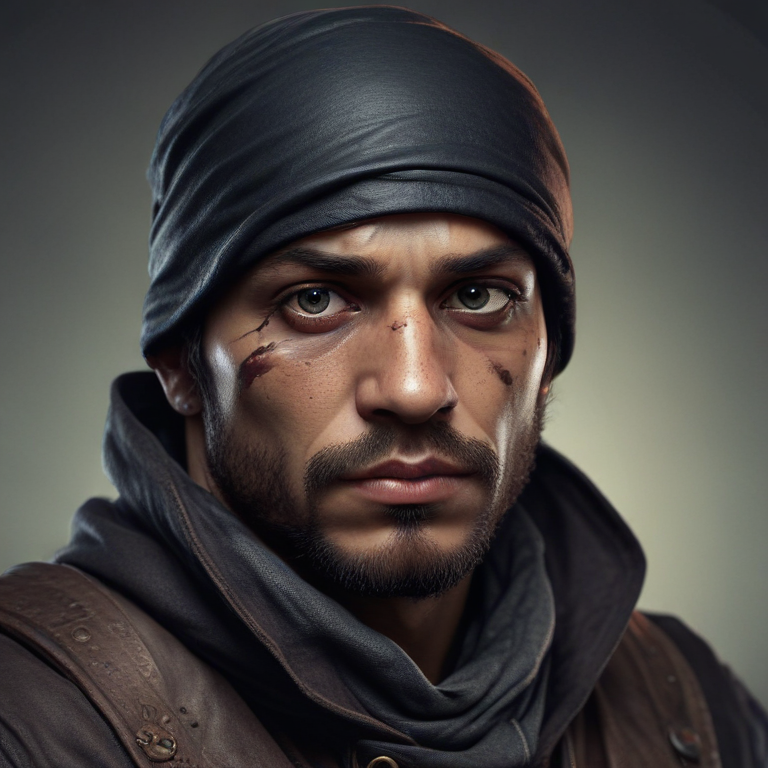 Intense Portrait of a Battle-Hardened Warrior with a Determined Expression